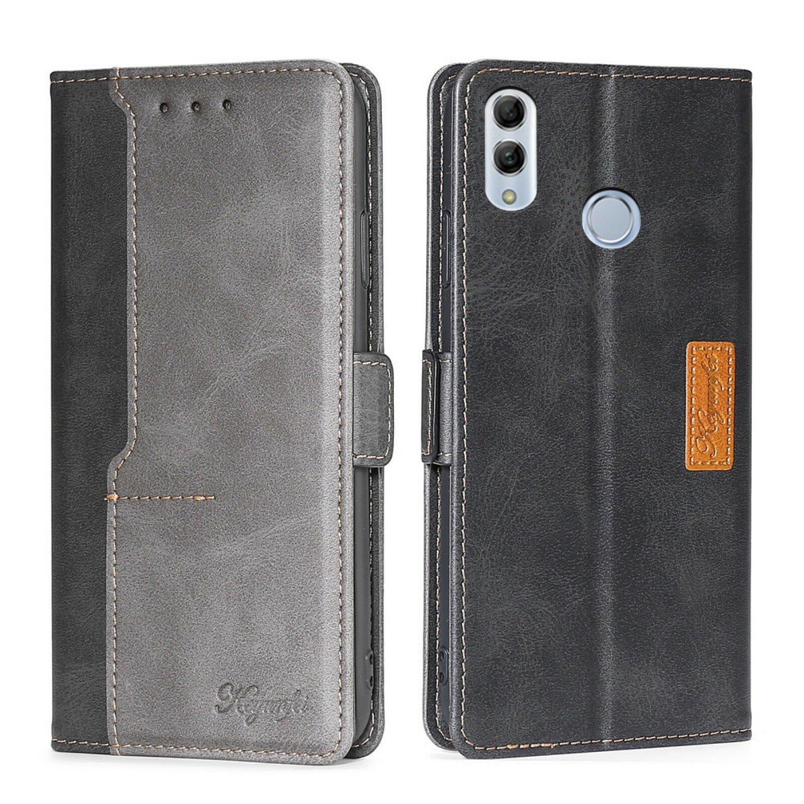 Чехол-книжка MyPads для Honor 10 Lite и Huawei P Smart 2019 двухцветный черный и серый с магнитной застежкой