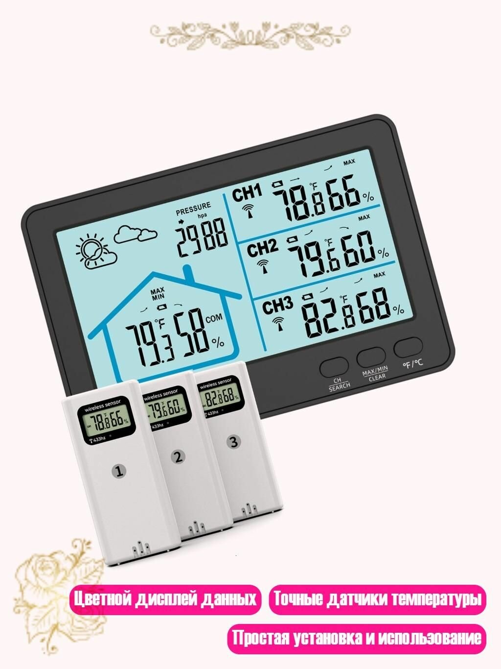 Беспроводной термометр-гигрометр с дистанционным мониторингом, Черный