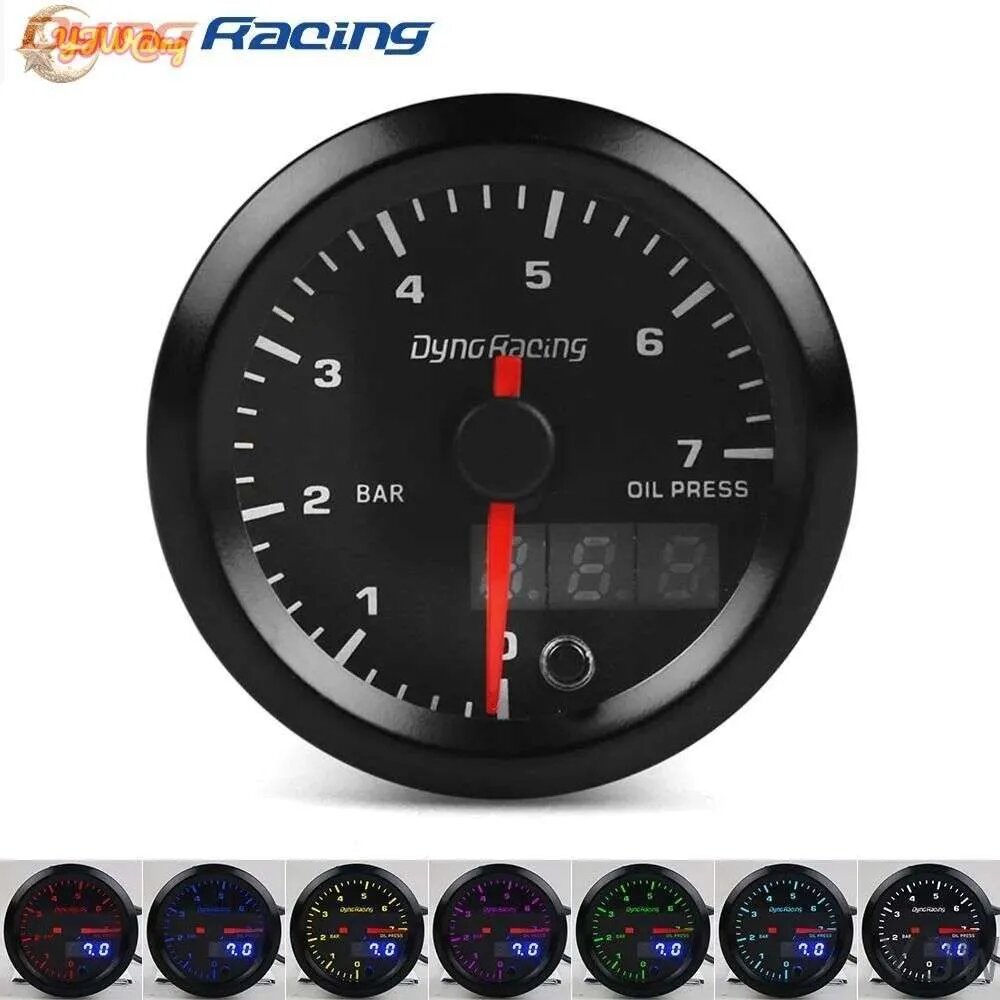 Dynoracing 2"52 мм Датчик давления масла с двойным дисплеем, 0-7 БАР, 7 цветов, светодиодный измеритель давления масла, высокоскоростной двигатель с датчиком-YJW