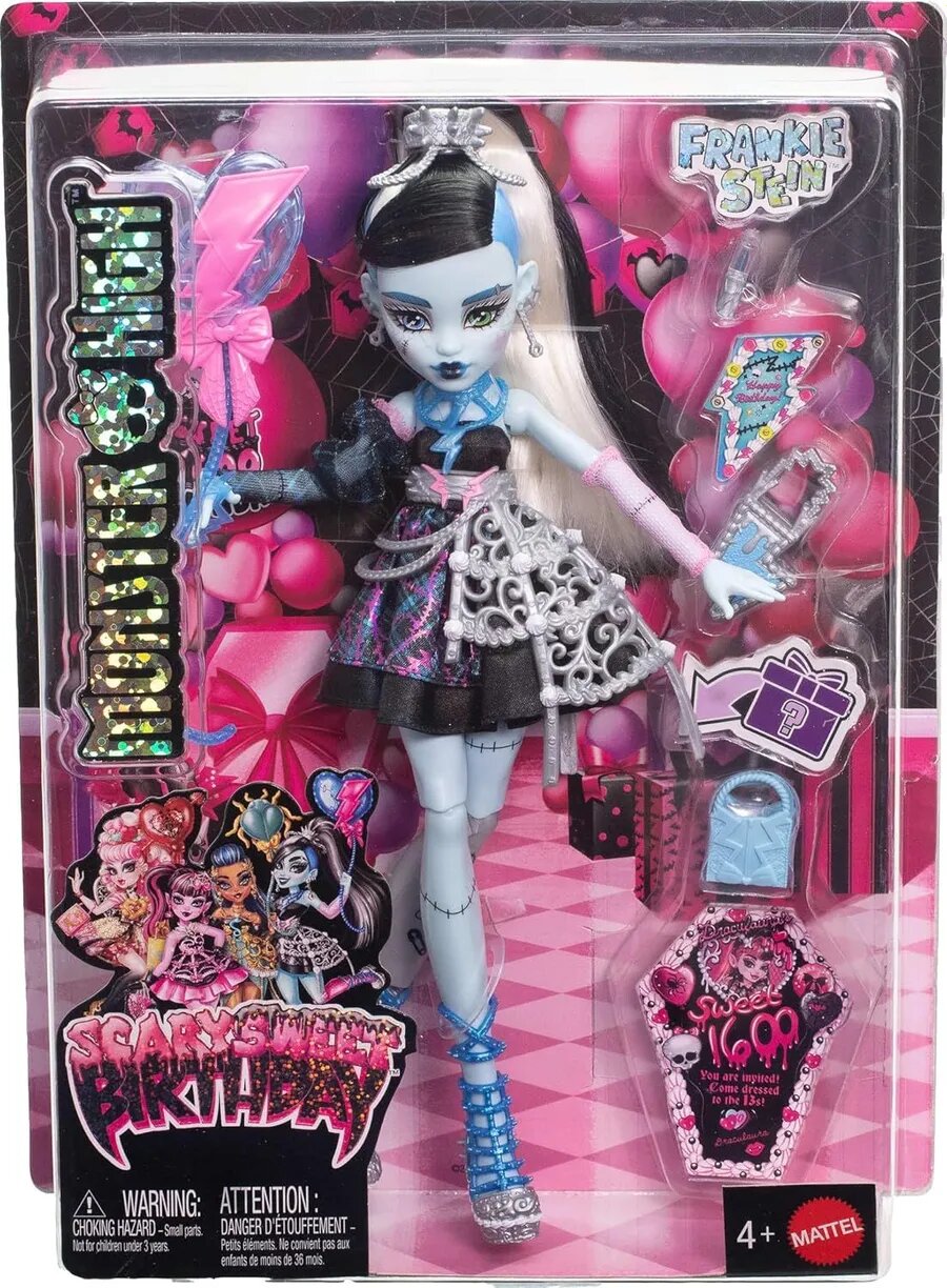 Кукла Mattel Monster High Фрэнки Штейн в праздничном платье, с воздушным шариком и подарком JBG75, 27 см