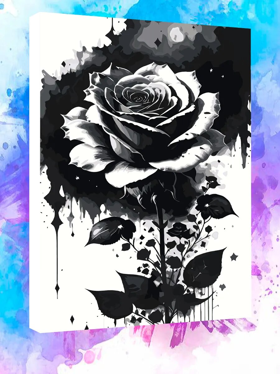 Картина по номерам Роза Цветок Арт черно-белая Rose