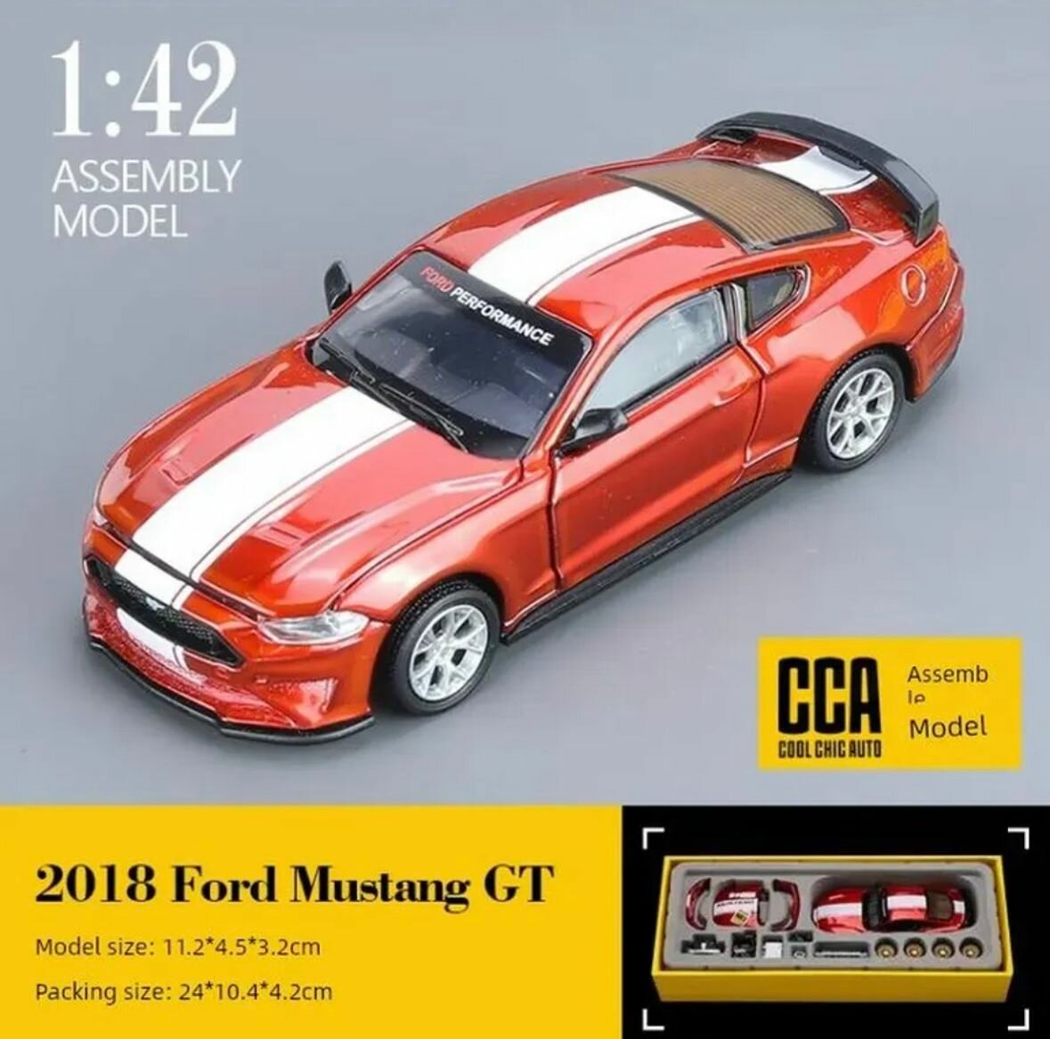 Сборная Модель, Машина металлическая Ford Mustang GT 2018, 1:42 Форд Мустанг, машинка детская игрушка
