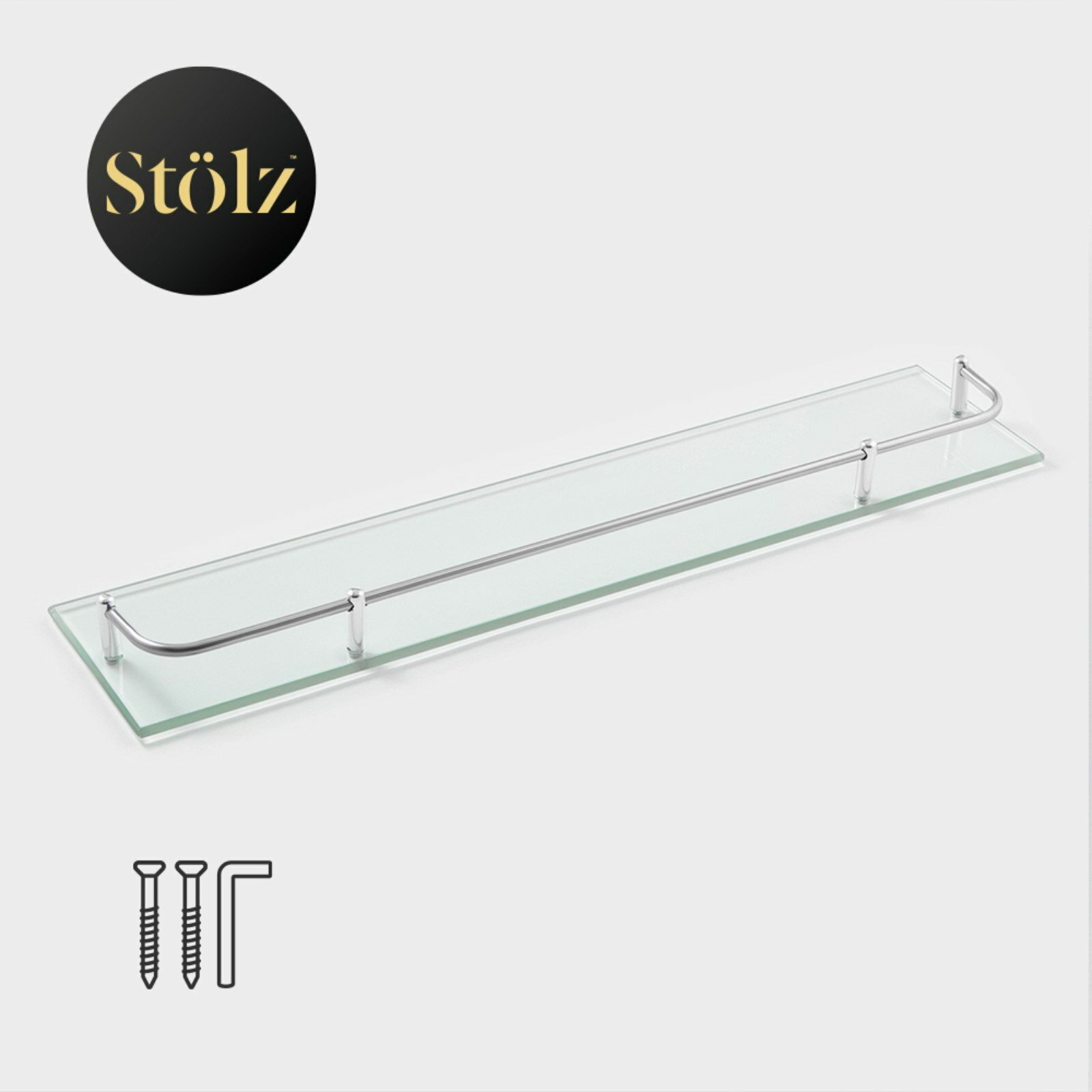 Полка для ванной комнаты, 50x12x4 см, металл, стекло, цвет: хромированный