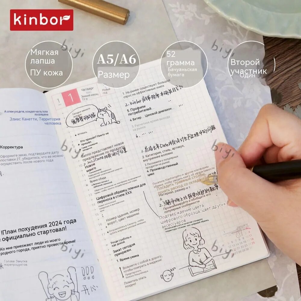 Блокнот Kinbor 2026 A5 прозрачная защитная оболочка, не содержащая тетрадь, коллекция "Тайный сад" — фото 1