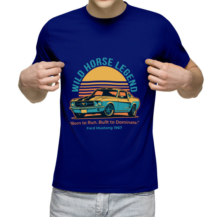 Мужская футболка «Retro cars. Ford mustang 1967» (синий, XL)