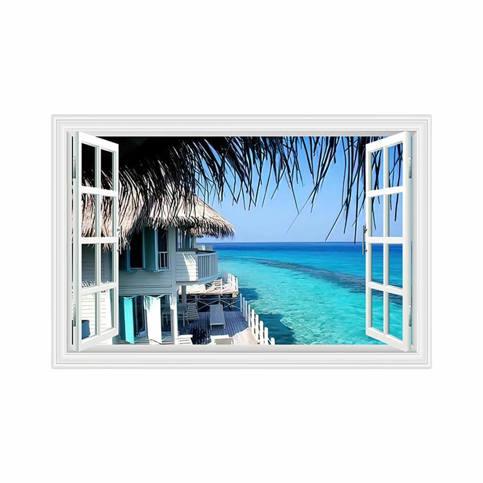 Наклейка на стену с 3D морским пейзажем, имитация окна, для гостиной, кафе, спальни, Декор комнаты, ПВХ, 40x60 см