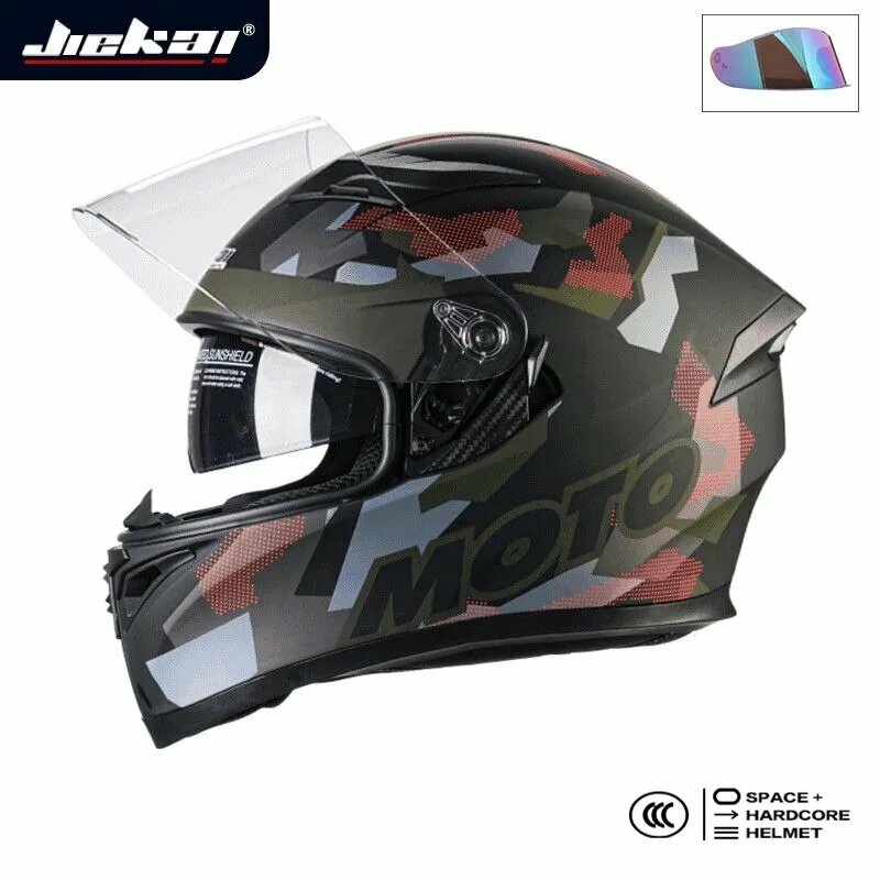 JIEKAI Мотошлем, цвет: хаки, черный матовый, размер: L
