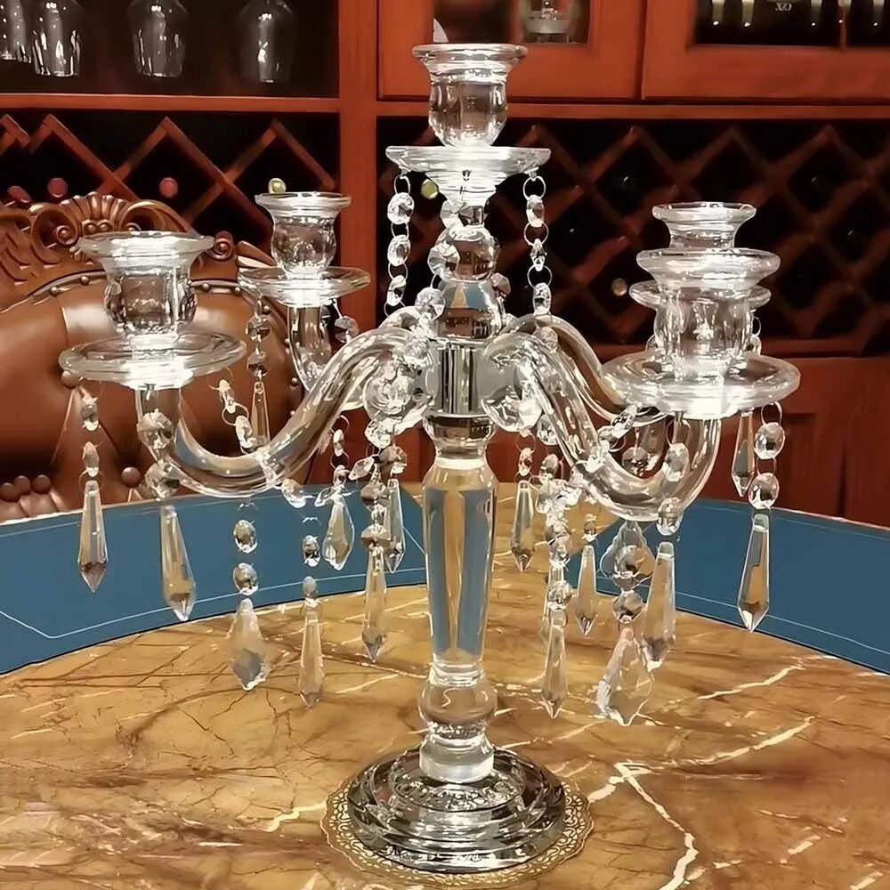 Хрустальный канделябр с пятью свечами настольный Clear-39x40cm — фото 1