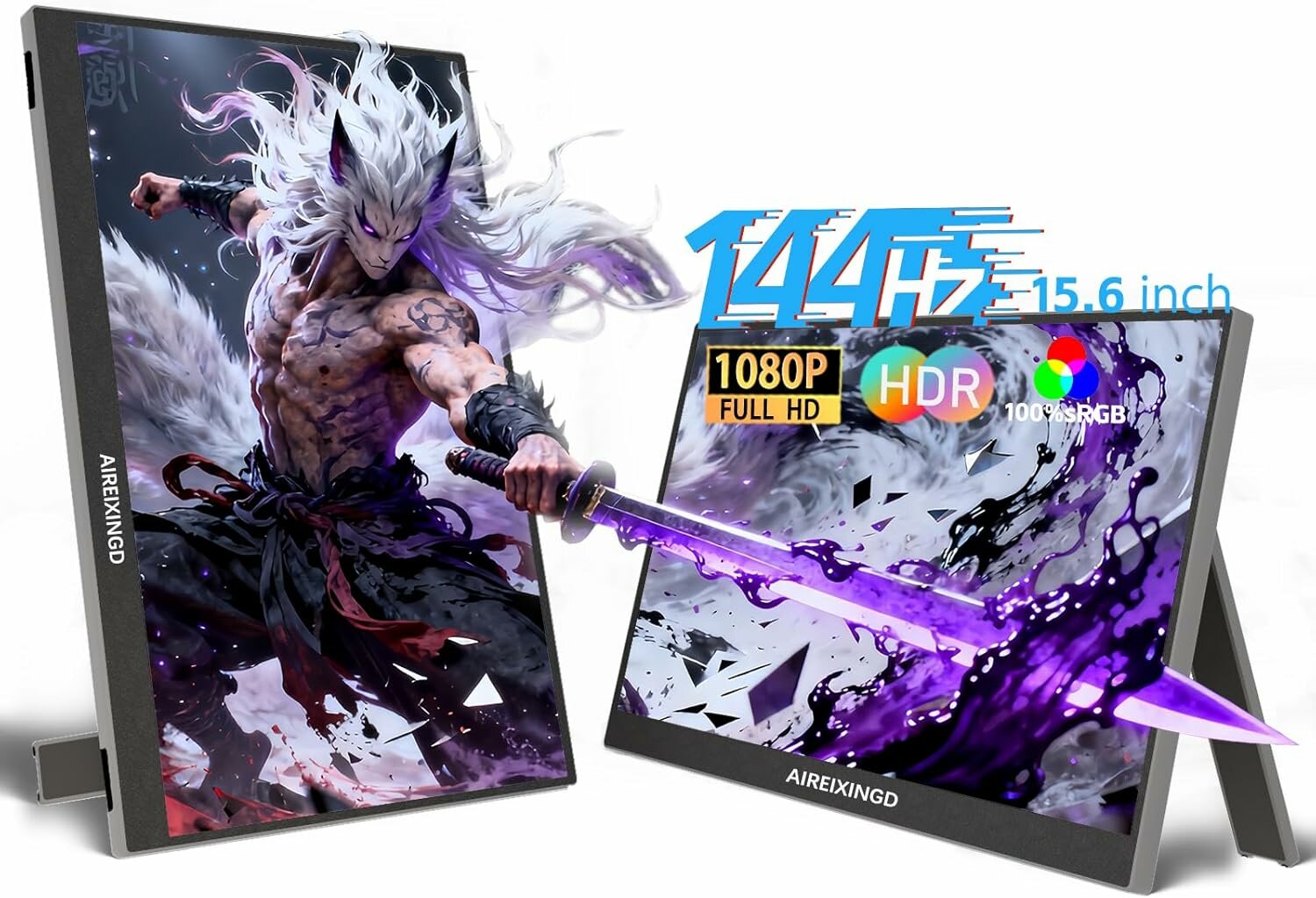 Портативный монитор 15,6 дюйма, 144 Гц, 1 мс, 1080P, FHD, с подставкой, портативный игровой монитор с HDR, матовым ЖК-дисплеем, внешний второй экран для ноутбука, ПК, PS5, Mac, Xbox, USB/Type-C/Mini HDMI