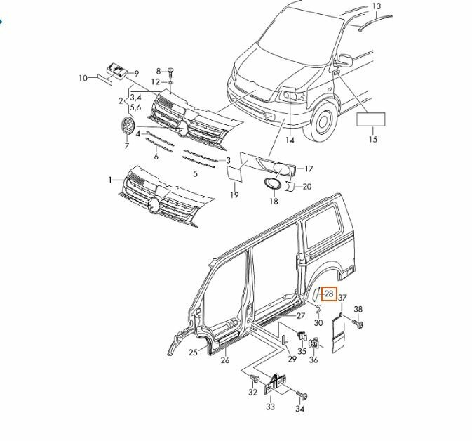 Защитная плёнка на правое крыло vw transporter t5 2003-2015 7h3853932