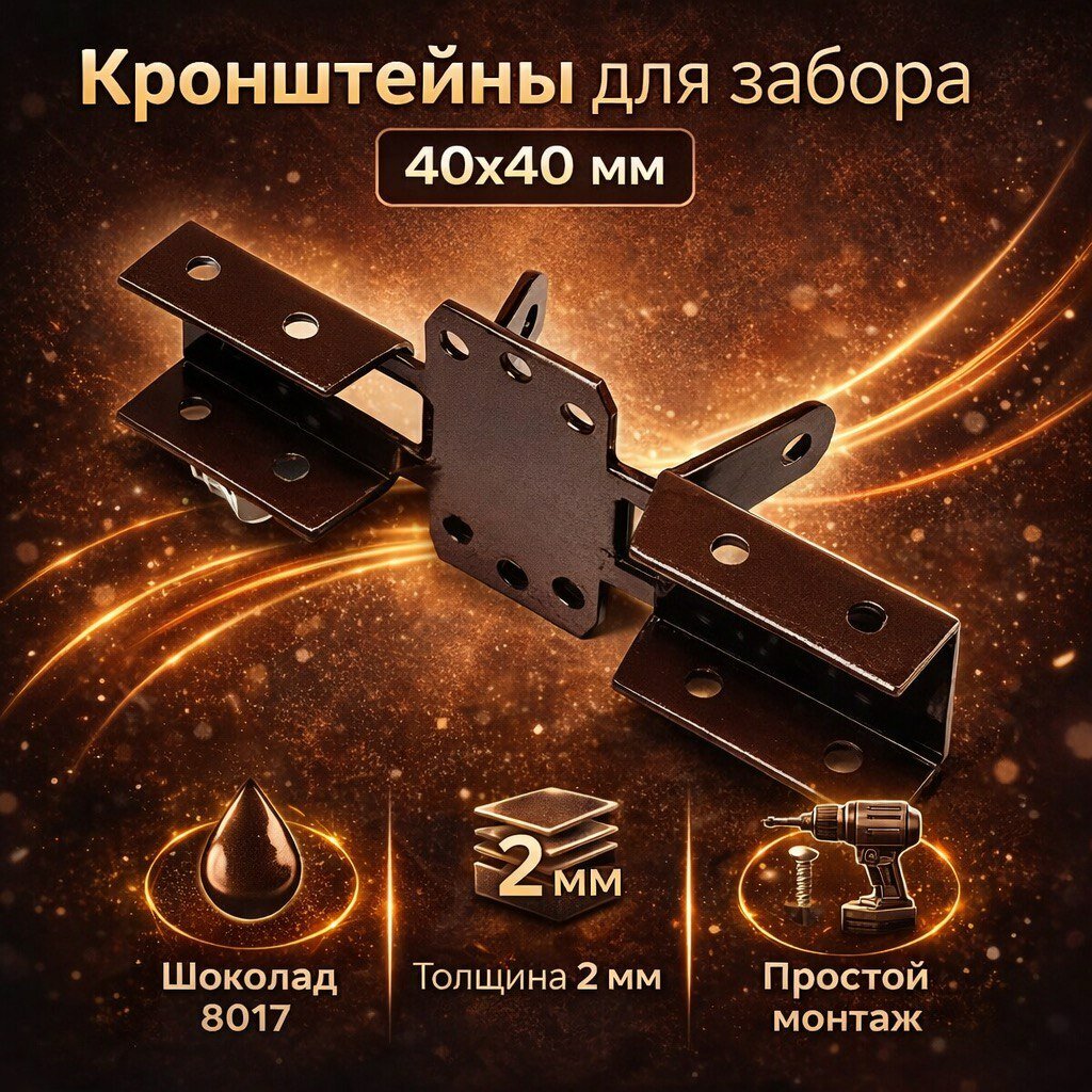 Кронштейн Х-образный соединительный для забора 40х40, 10шт, наружный, коричневый