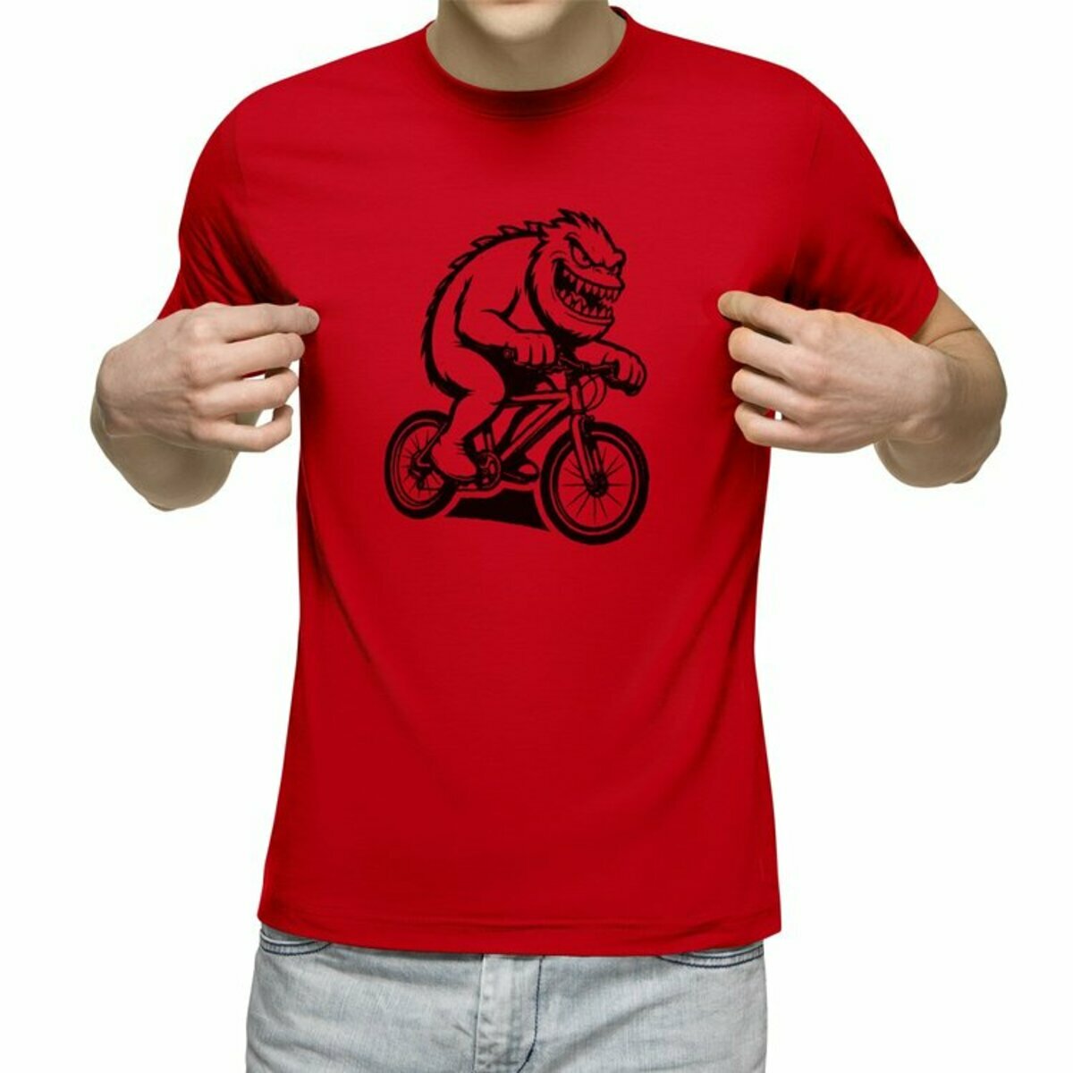 Мужская футболка «Монстр на BMX» (красный, 2XL)