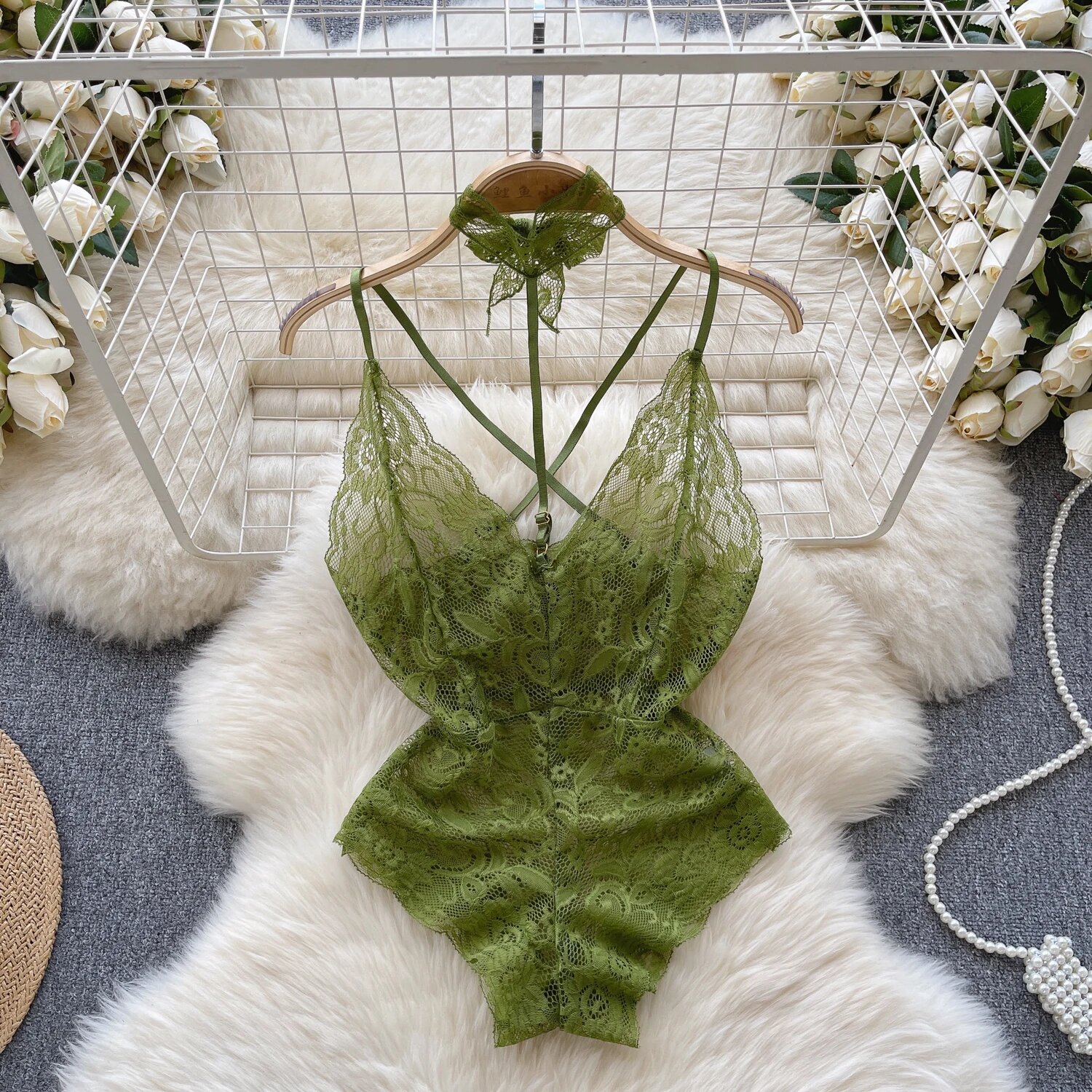 Кружевной боди QD304-Green