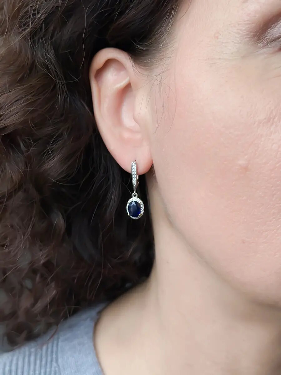 Серьги с подвесками, серебро, 925 проба, золочение, родирование, фианит, сапфир