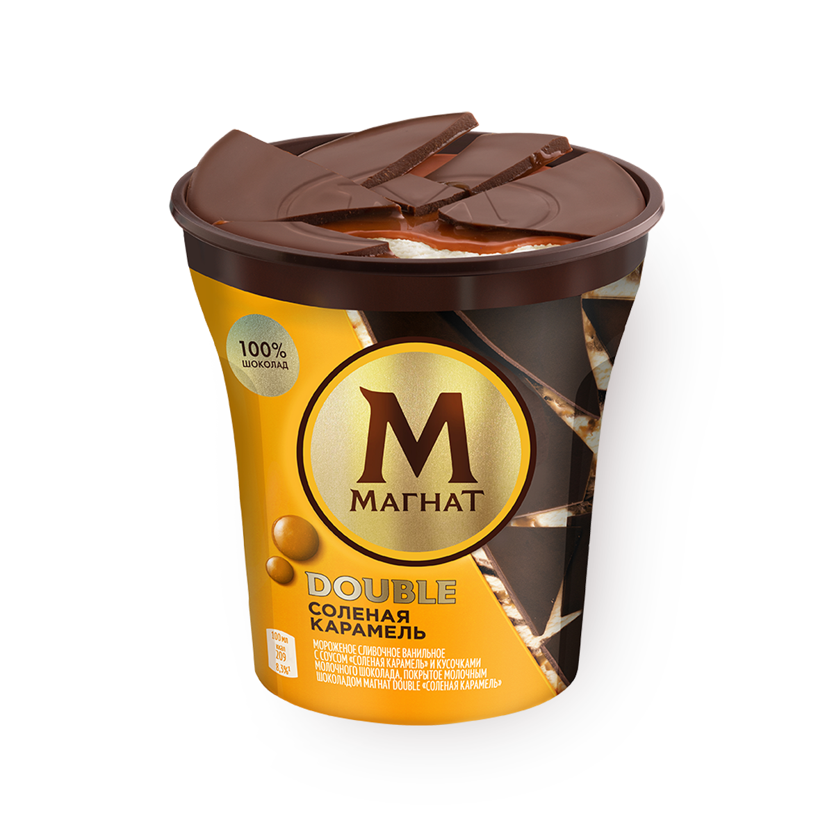 Мороженое Double Магнат, соленая карамель, в ведерке, 310 г, не выше −18 °C