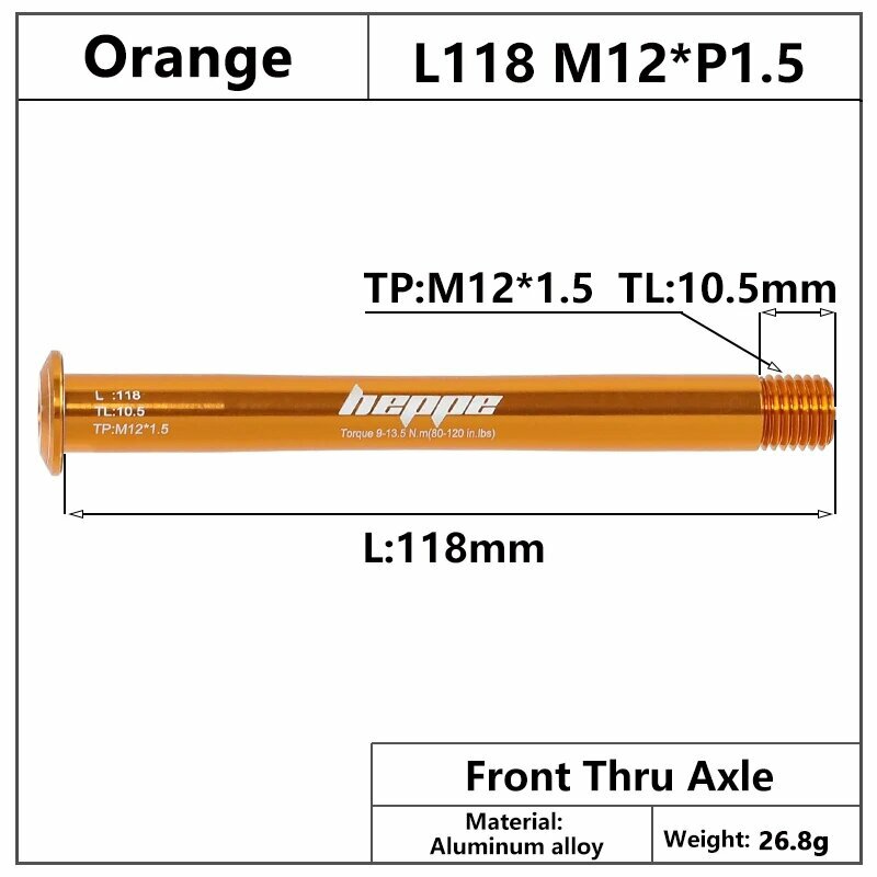 HEPPE Ось передняя, оранжевая, L118, M12x1.5, TL10.5, алюминий