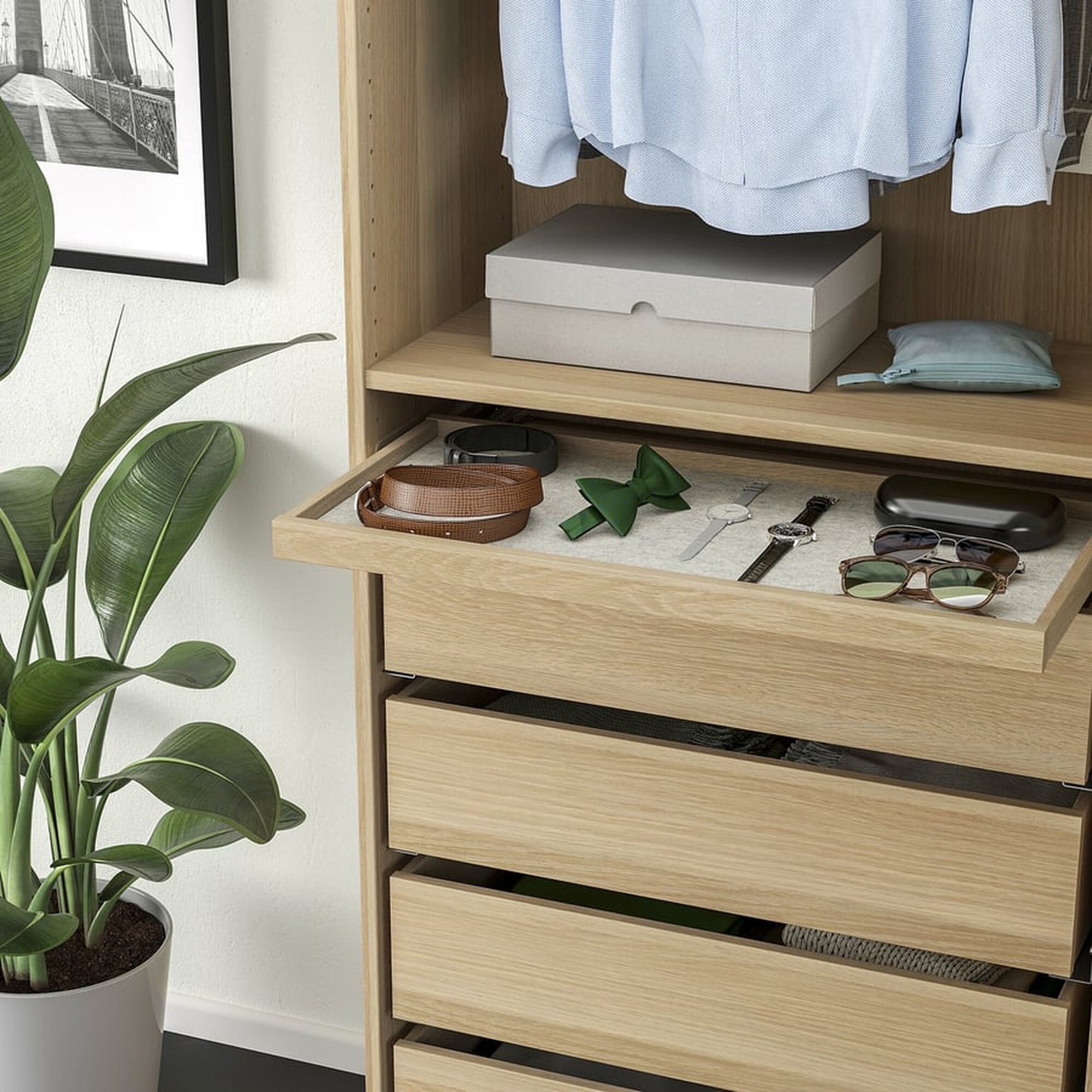 Выдвижной лоток с ковриком для ящика IKEA KOMPLEMENT , цвет имитация дуба/светло-серый 75х35 см 195.549.72