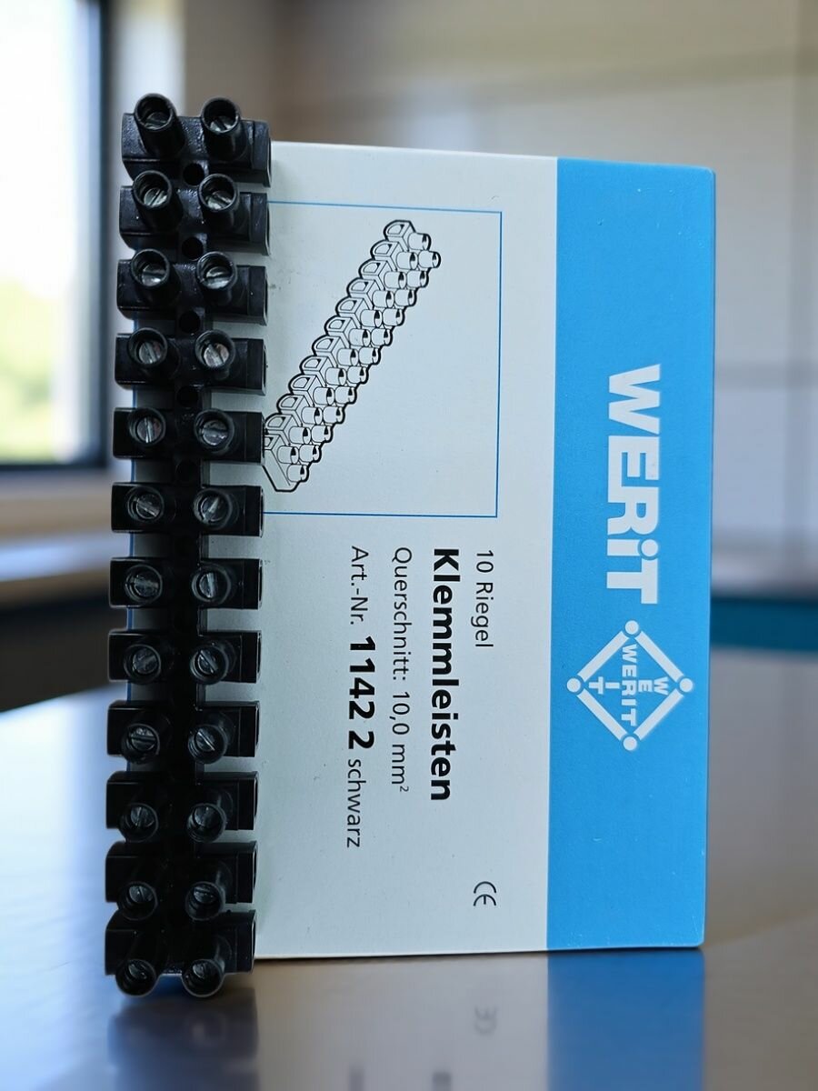 Werit Klemmleisten Клемма двусторонняя 12 пар винтовых клемм 10,0кв. мм чёрный 2шт