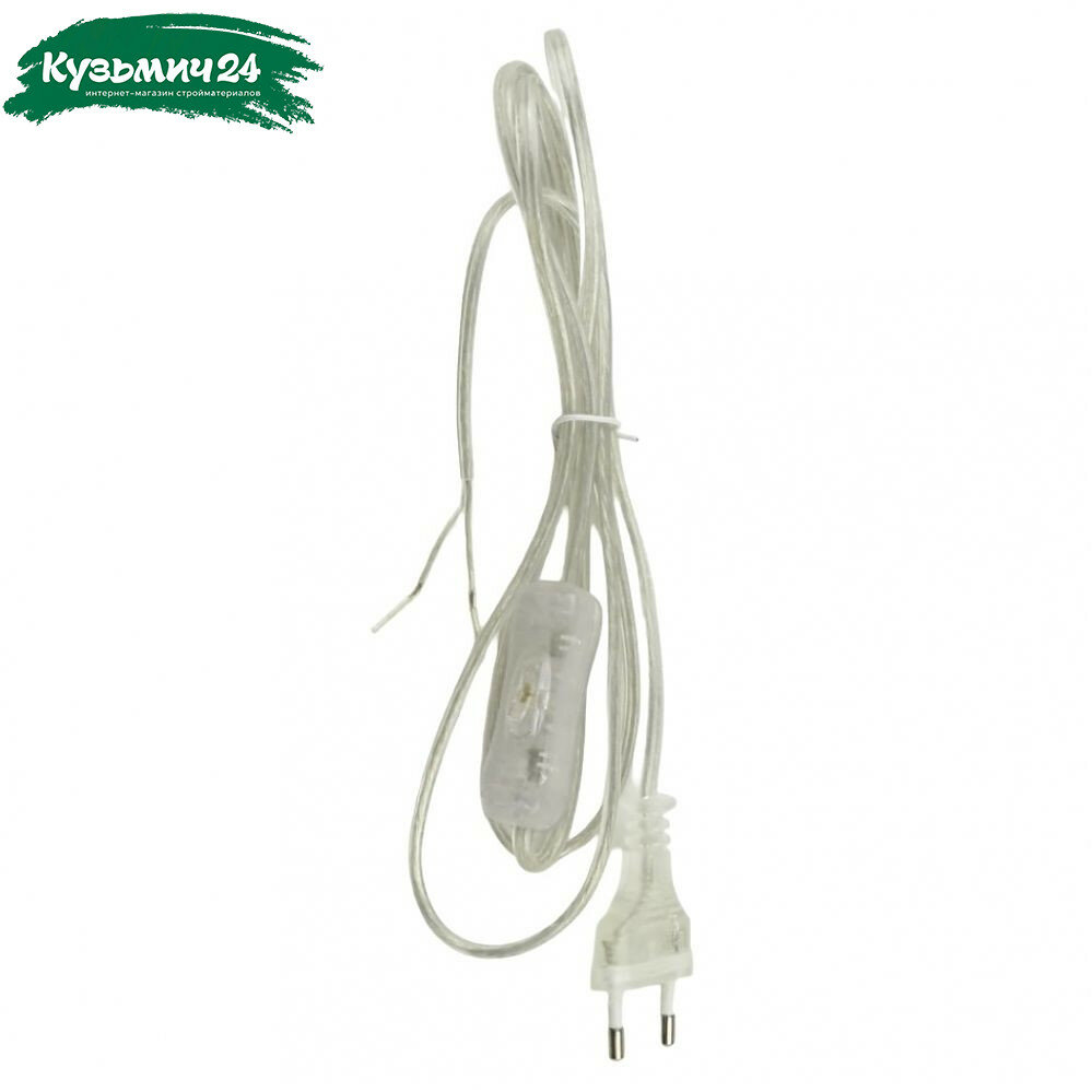 Шнур сетевой Uniel с вилкой и выключателем, 2 А, 500 Вт, 1.7 м, прозрачный, UL-00004433