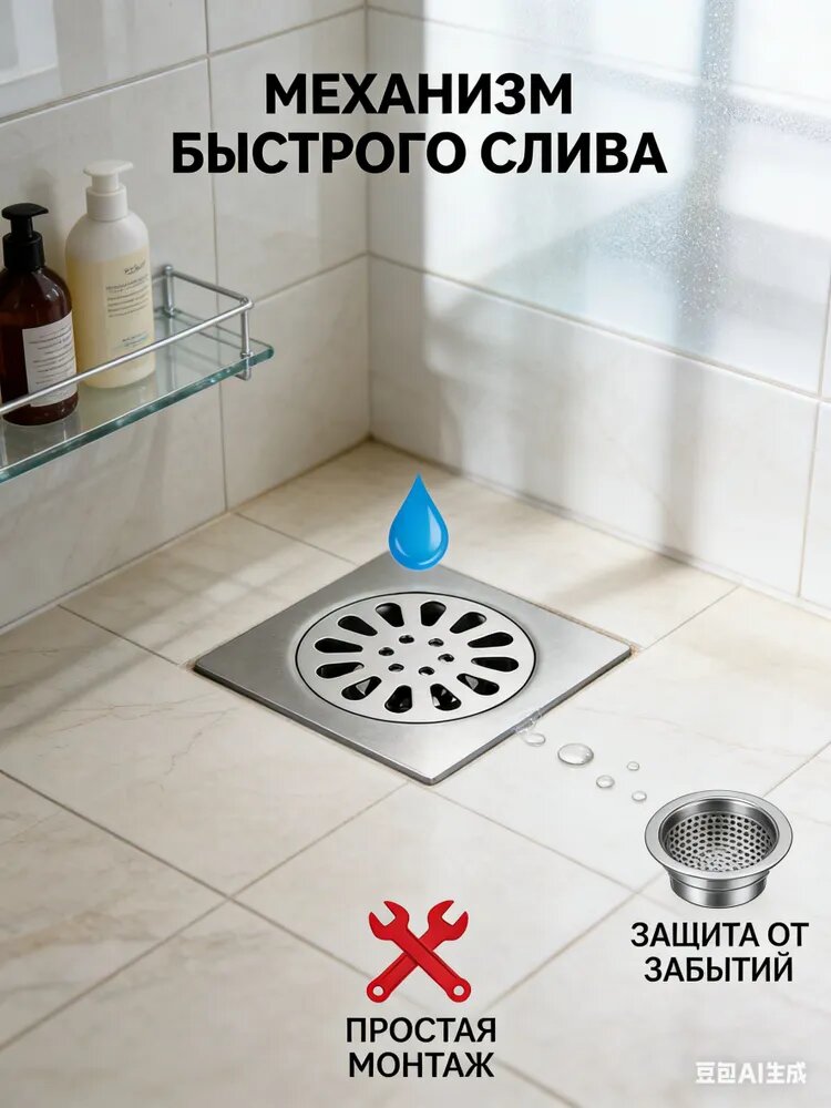 Квадратный слив для душа, слив в полу, простая установка, сетка, идеальный размер, съемная крышка, легкая очистка, ванная комната