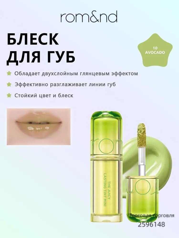 Блеск для губ ROM&ND THE JUICY LASTING TINT MINI - 10 Avocado стойкий, увлажняющий