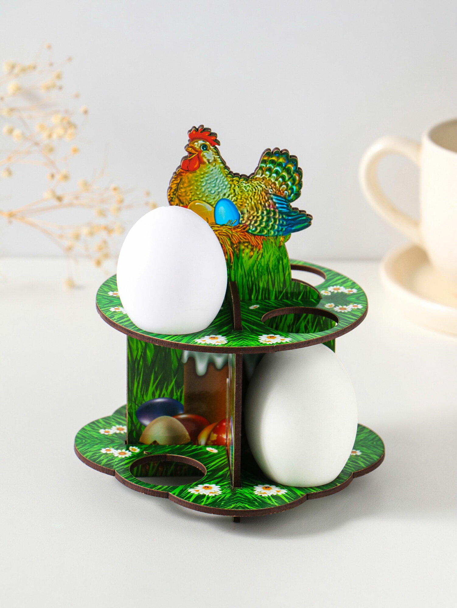 Подставка для 8 яиц в двух ярусах "Курочка ряба", 15.5x12.5 см