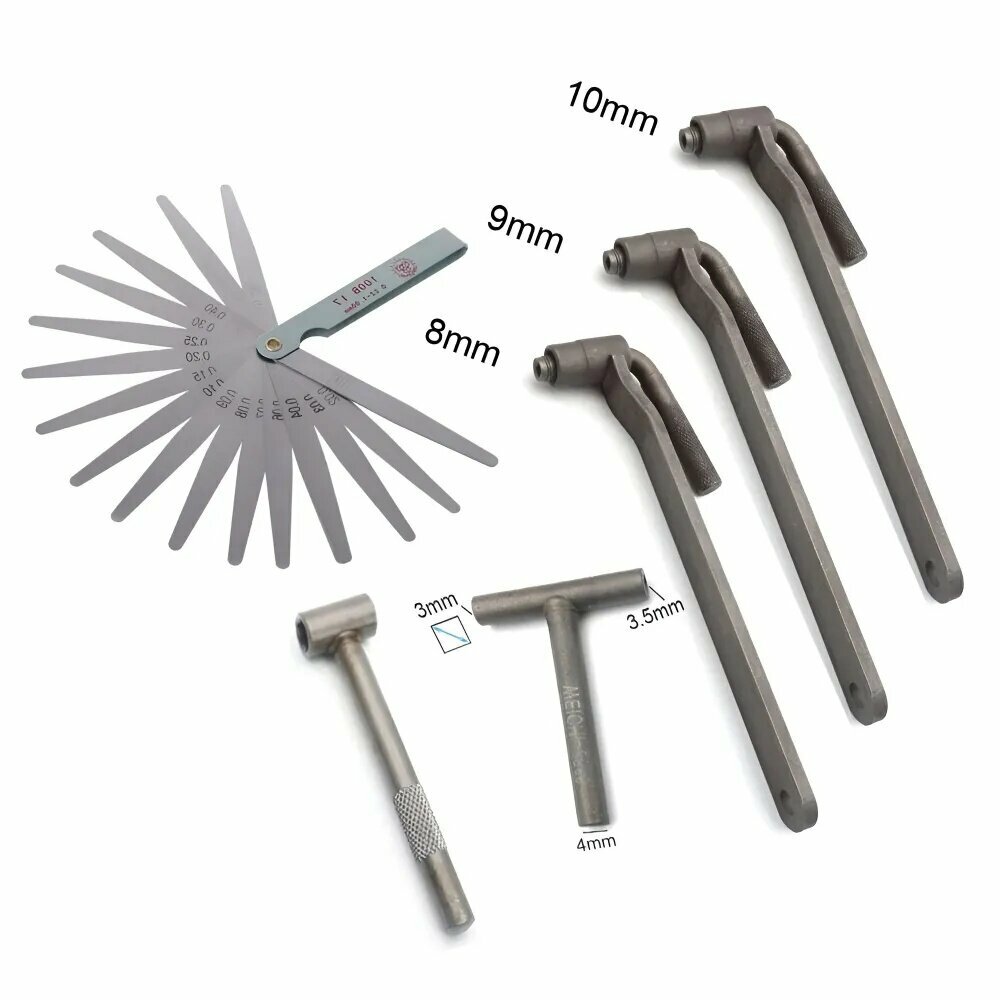 6 шт./партия Универсальный набор инструментов для клапана двигателя мотоцикла (3/3,5/4 мм, 8 мм, 9 мм, 10 мм, 0,02-1 мм зонд)
