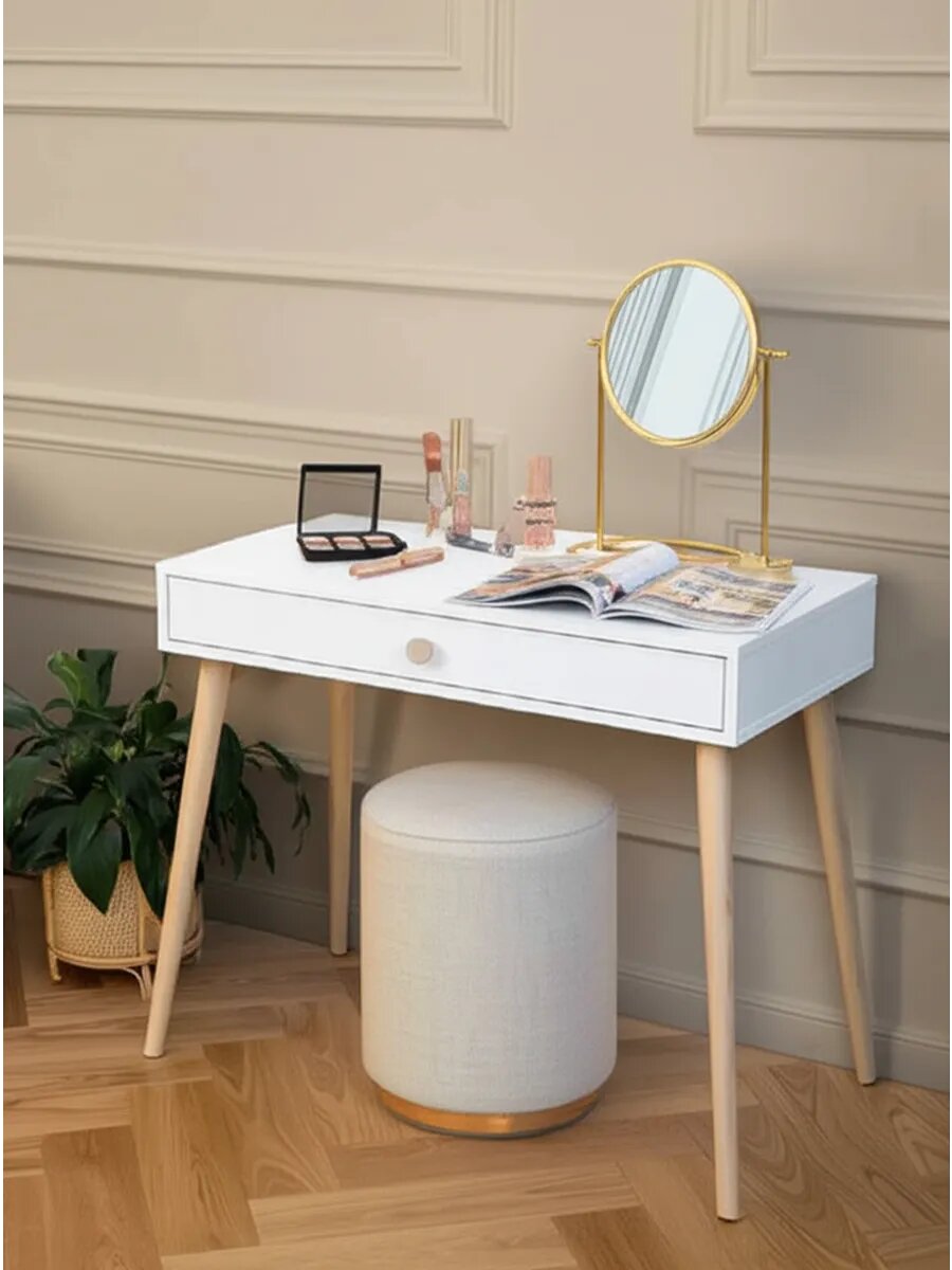 Туалетный столик с ящиком гримерный, для макияжа, с железными ножками, столик в комнату, стол, прямоугольный, письменный