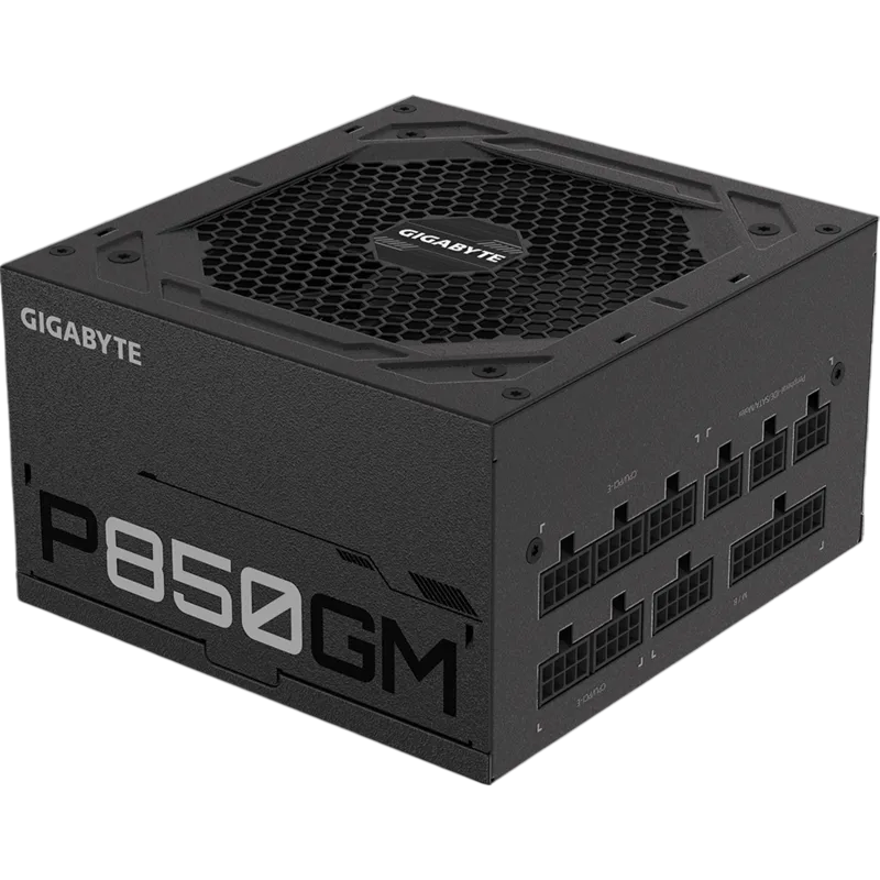 Блок питания Блоки питания/ Power Supply Gigabyte GP-P850GM, 850W 80+ Gold (ATX, 2.31, Full modular, 1x24(20+4)pin, 2x4+4-pin CPU, 3xMolex, 4x6+2-pin PCIe, 8xSATA3, Active, 120x120mm, 150x140x86mm, APFC, black)
