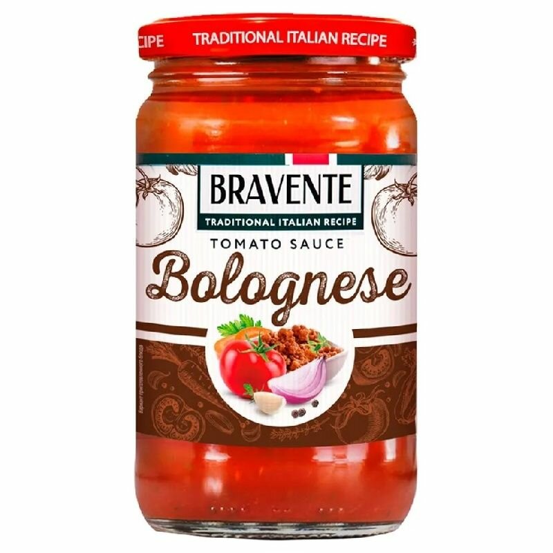 Соус BRAVENTE Tomato BOLOGNESE томатный с мясом Болоньезе /стекло/ 360г