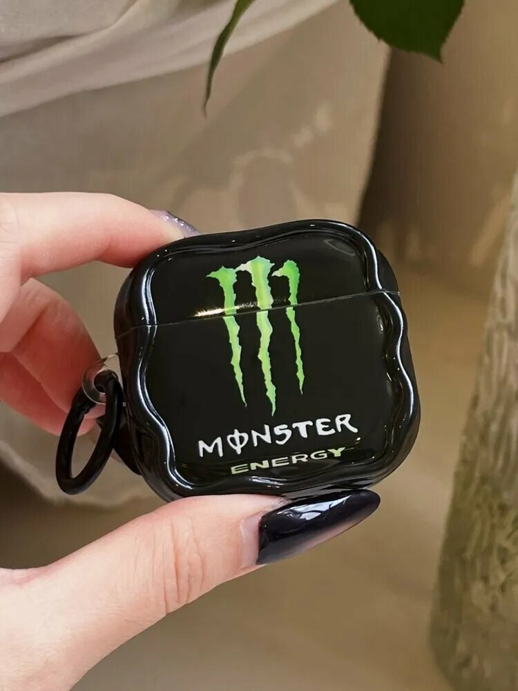 Чехол для наушников силиконовый в стиле энергетика Monster, розовый для AirPods 4