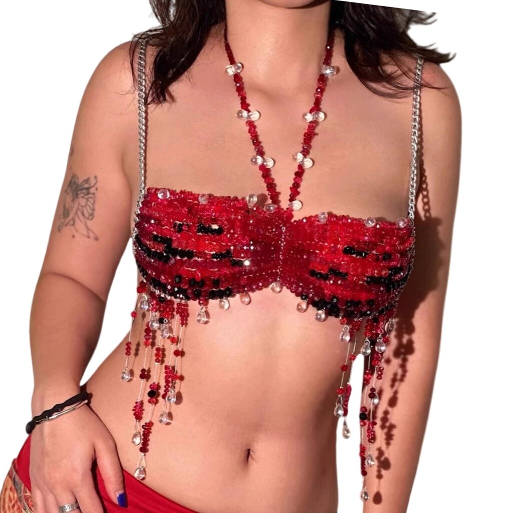 Модная цепочка для бикини, пляжная цепочка для тела, бюстгальтер с бисером, цепочка на грудь, аксессуары для тела, ювелирные изделия для рейв-вечеринок, пляжная клубная одежда