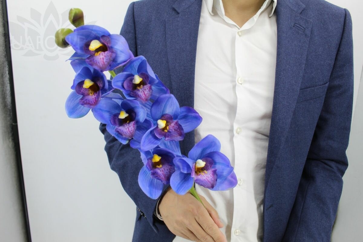 Искусственные цветы премиум для кашпо декора и интерьера Орхидея 3D латекс синяя