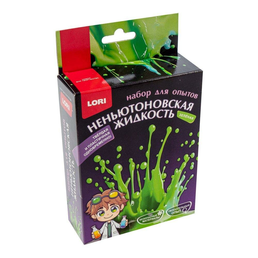 Набор для опытов Lori "неньютоновская жидкость" зелёная, химические эксперименты для детей, безопасный состав