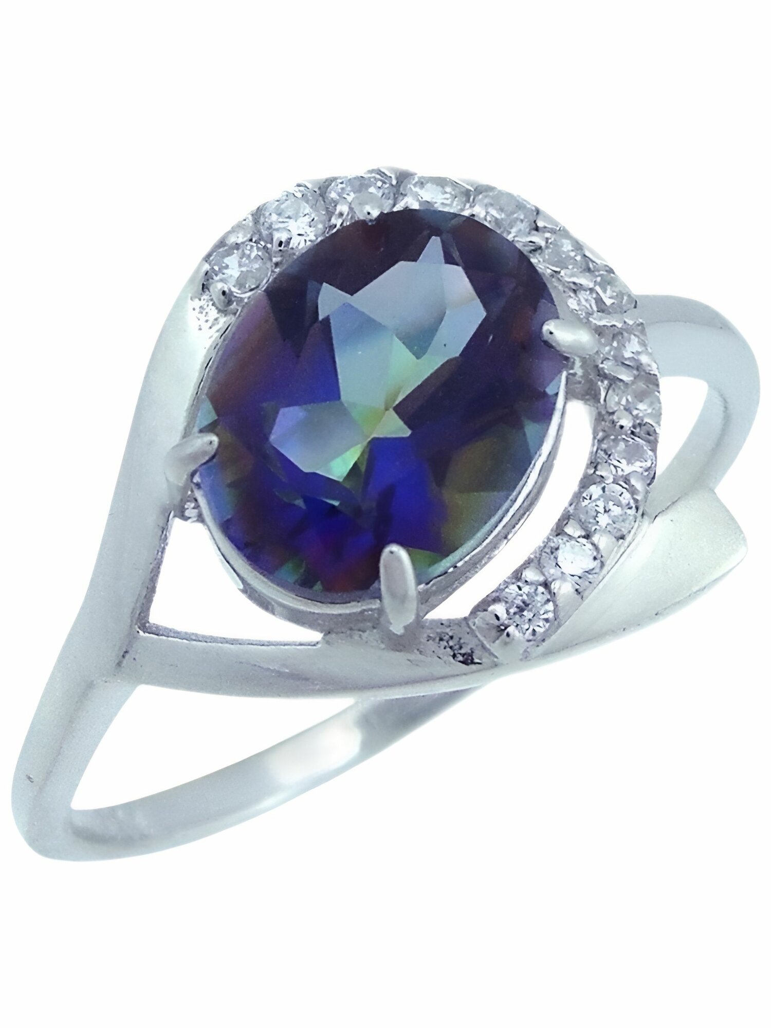 Кольцо тонкое, серебро, 925 проба, родирование, фианит, кварц