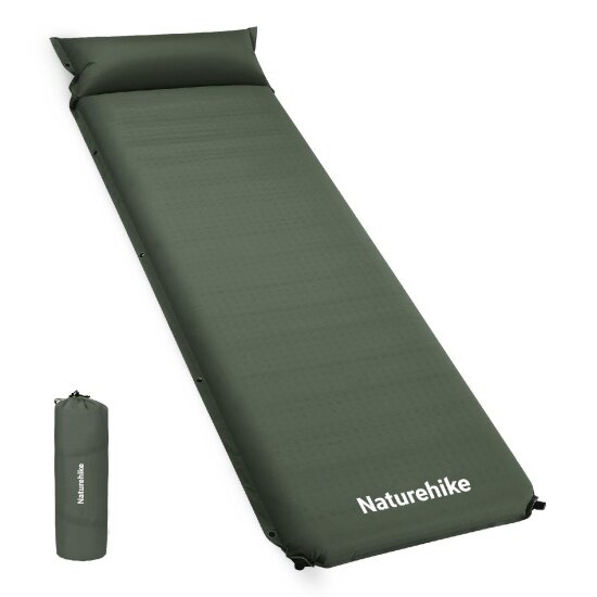 Naturehike Коврик CNK2450WS020 D04 R7.8 самонадувной туристический зеленый (с подушкой)