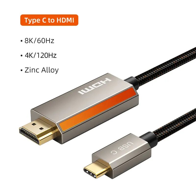 Кабель USB-C на HDMI 2m, 8K/60Hz, 4K/120Hz, Цинковый сплав