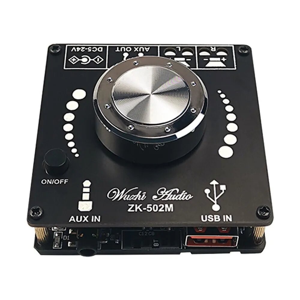 Стереоусилитель ZK-502M с регулировкой басов, Bluetooth 5.0, USB, AUX IN