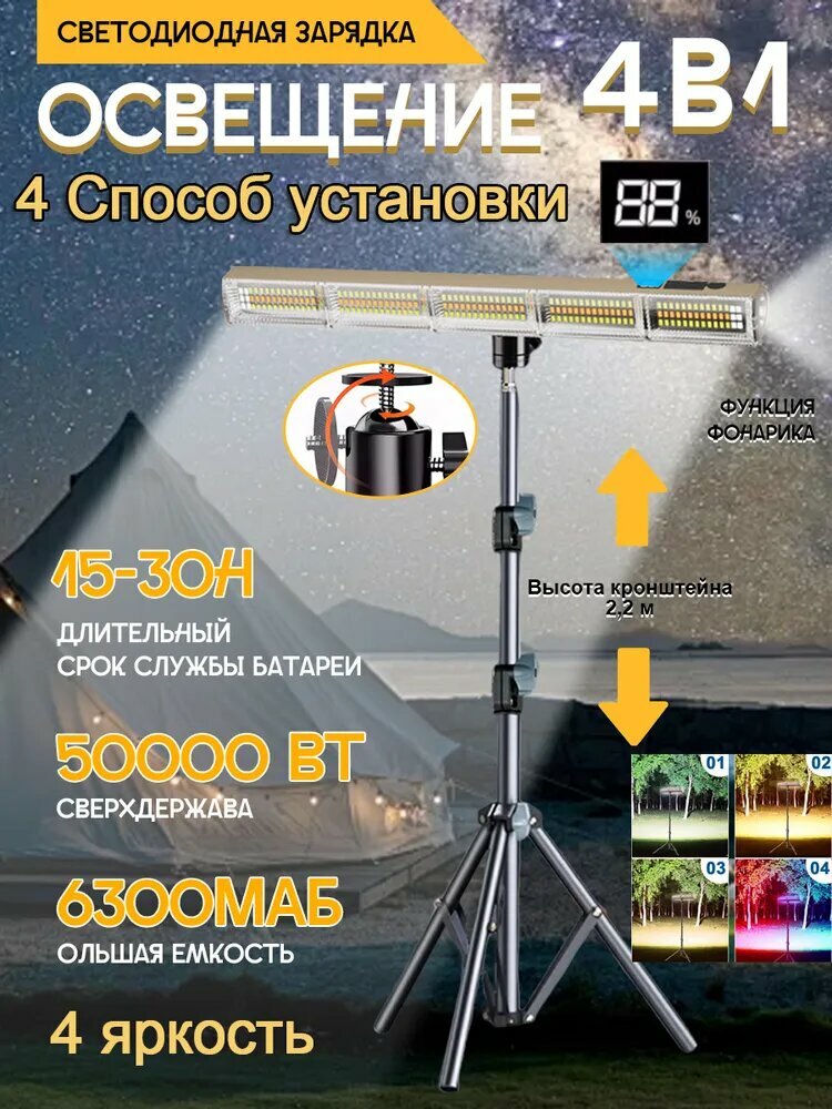 Портативный солнечный фонарь для кемпинга с USB зарядкой, водонепроницаемая лампа для палатки и рыбалки