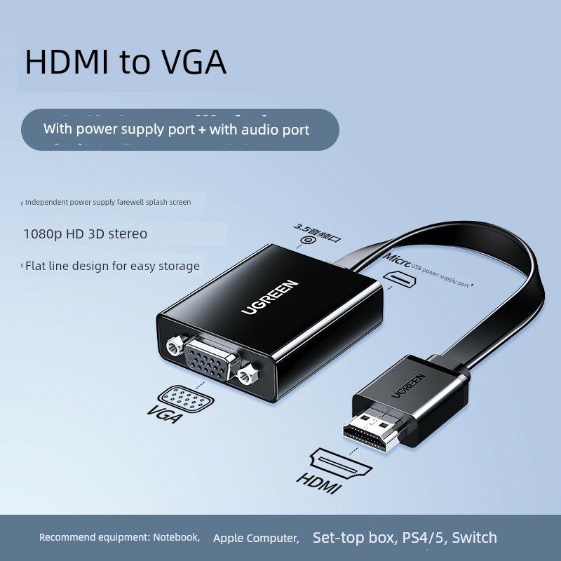 Конвертер Greenlink HDMI в VGA, адаптер HDMI для подключения к интерфейсу VGA, аудио HDMI для ноутбуков, настольных ПК