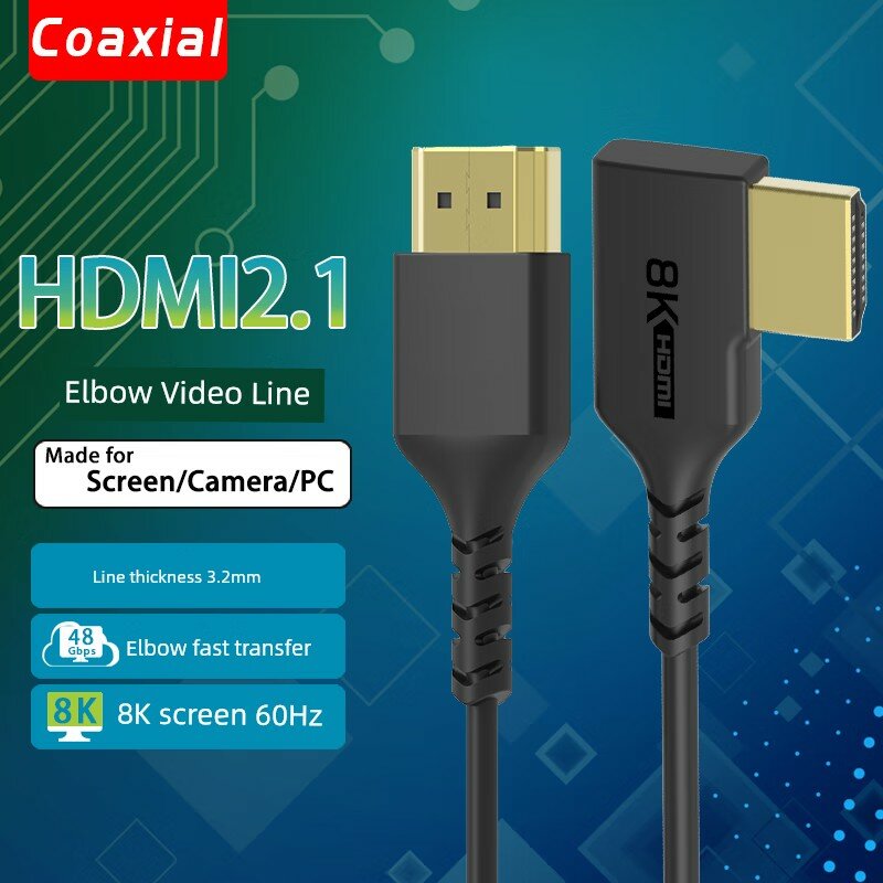 1.5 м HDMI кабель мужской к женской с диаметром 3.8 мм, версия HDMI 2.1 для видеомониторов и камер