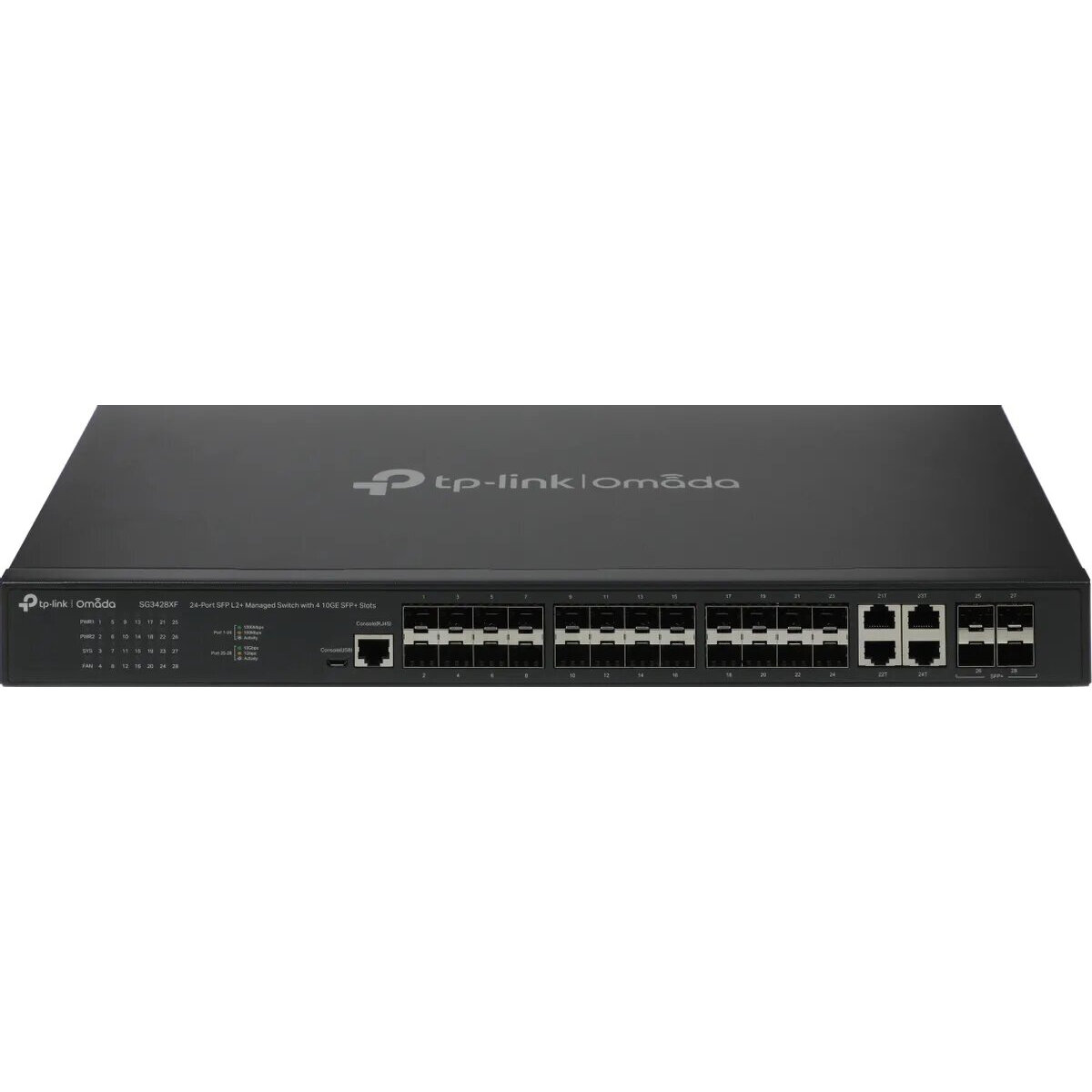 Коммутатор TP-Link SG3428XF черный, управляемый, L2+, SFP 4 шт, SFP 20шт, SFP+ 4шт