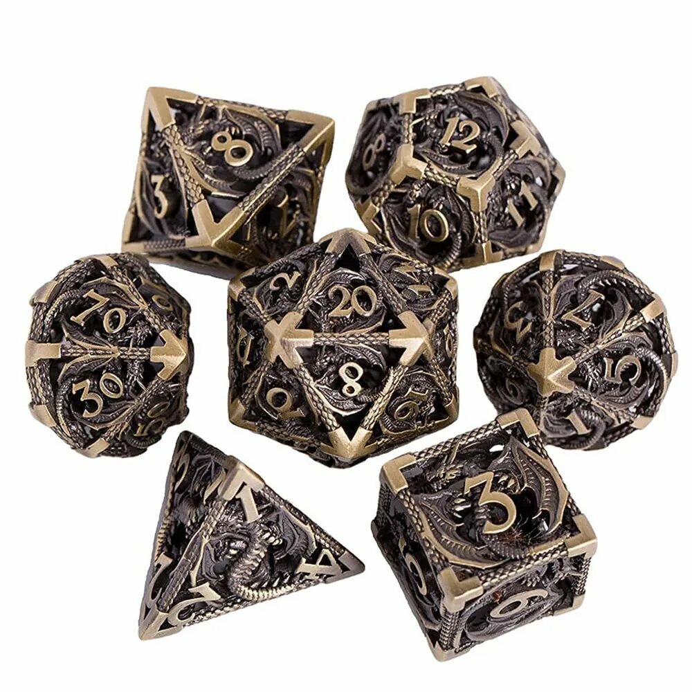 Кубики для DnD (ДнД) 7 шт Металлические , Кости игральные Дайсы, Классический набор дайсов Dungeons & DragonsРолевая игра , Pathfinder, настольные игры