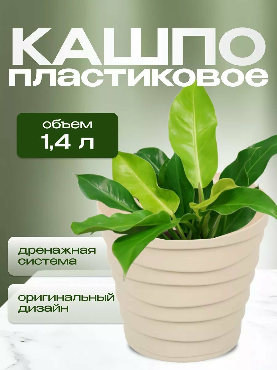 Кашпо пластик, 1.4 л, универсальное, кремовое, Бархан, КШ-4317