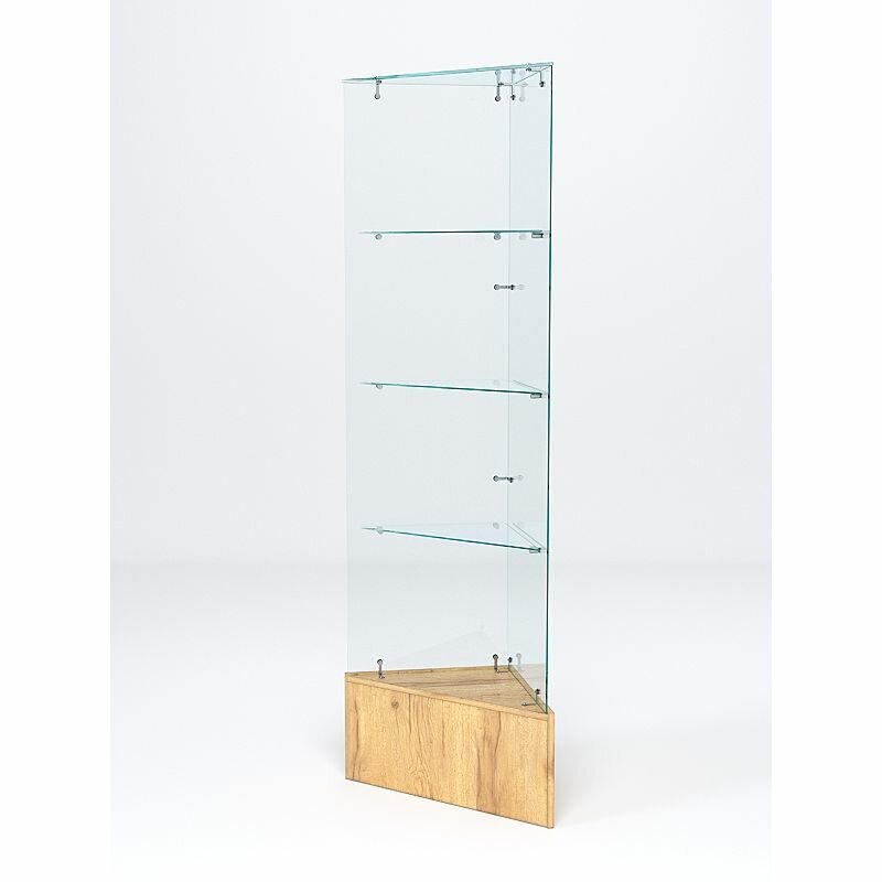 Витрина стеклянная "истра" угловая №109-У трехгранная (без дверок, бока - стекло), Дуб Золотистый