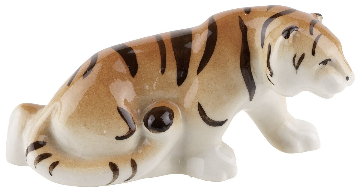 Статуэтка фарфоровая миниатюрная "Тигр", винтаж, высота 4 см, ЛФЗ, СССР, вторая половина 20 века