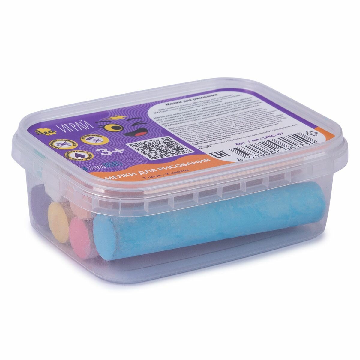 Лео Играй мелки для рисования на доске или асфальте, набор 7 цветов, LPSC-07