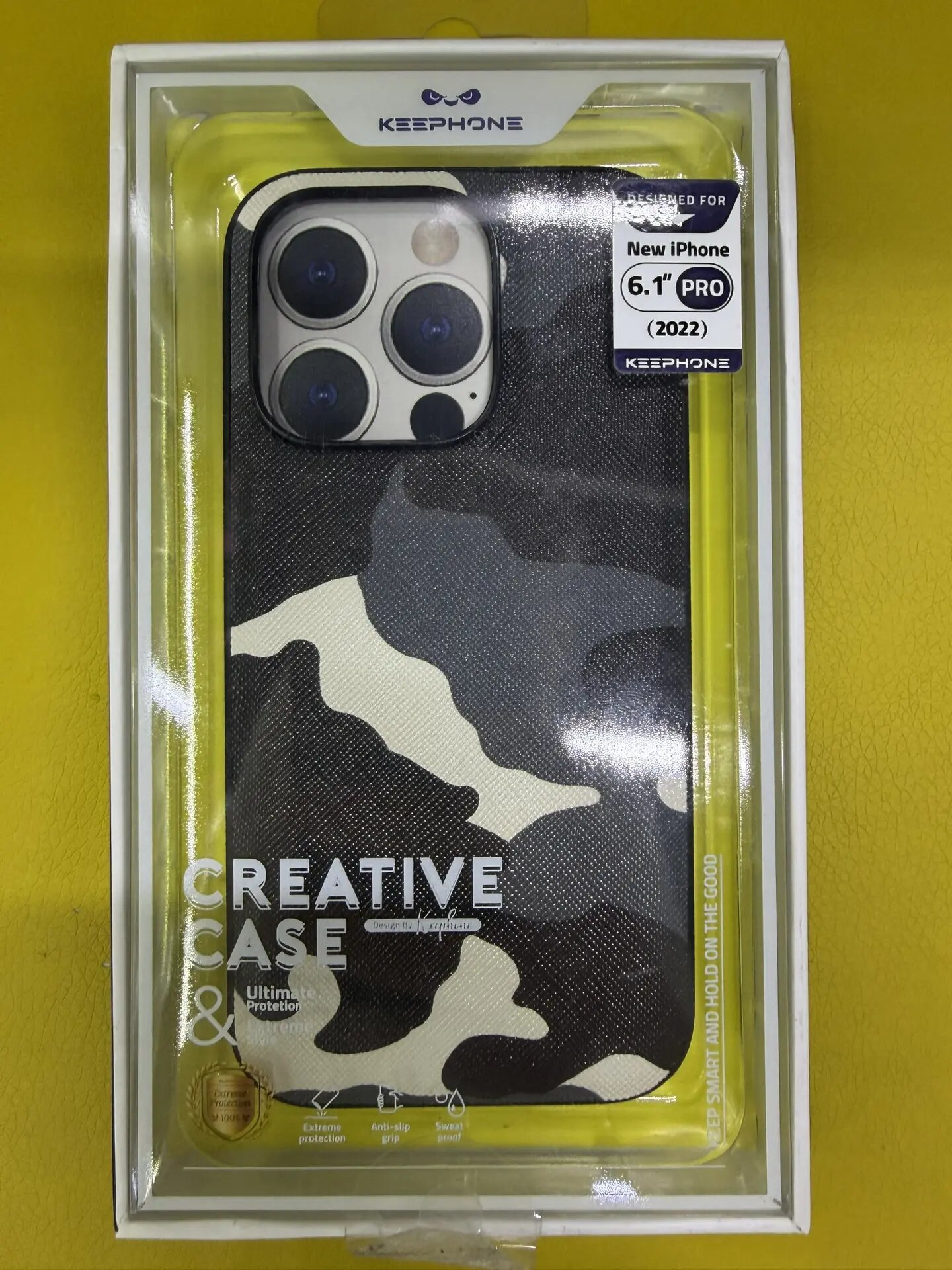 Чехол KEEPHONE Creative Case, для iPhone 14 Pro, черный, камуфляж, крокодил, противоударный