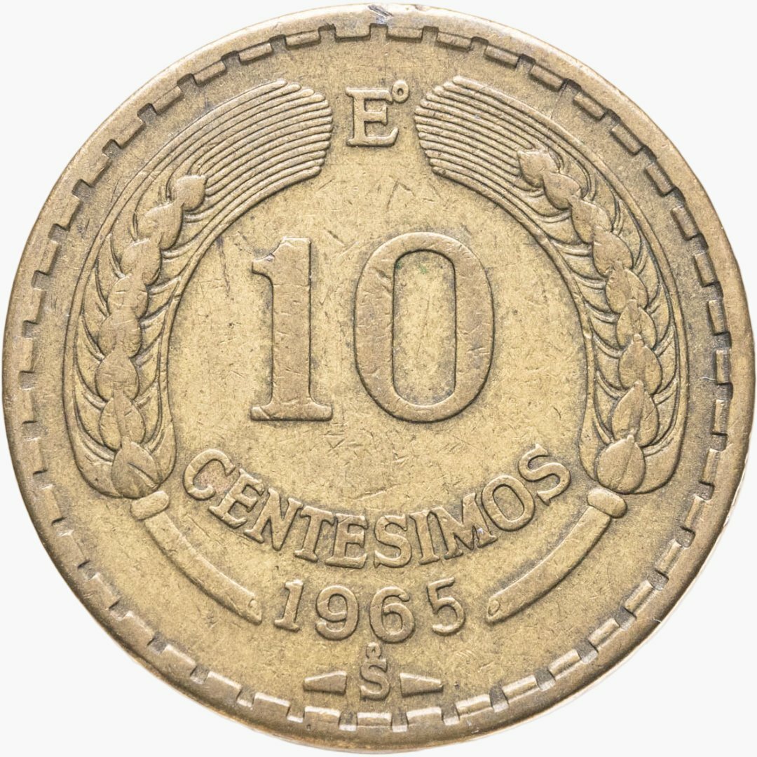 Чили 10 сентесимо centesimos 1965, Бронза, в сохранности VF-XF