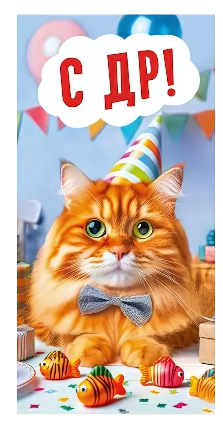 Конверт для денег «С ДР!» евро, 168х84 мм, картон, глянцевый уф-лак, с котом